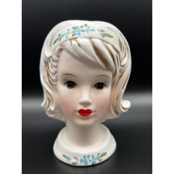 Lefton | Accents | Vintage Lefton Teen Girl Head Vase W Red Lips Brown ...